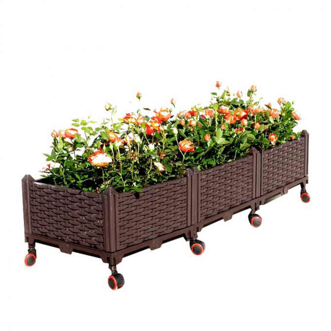 Iso9001 Decorative Outdoor Plastic Planter On Wheels Environment Friendly