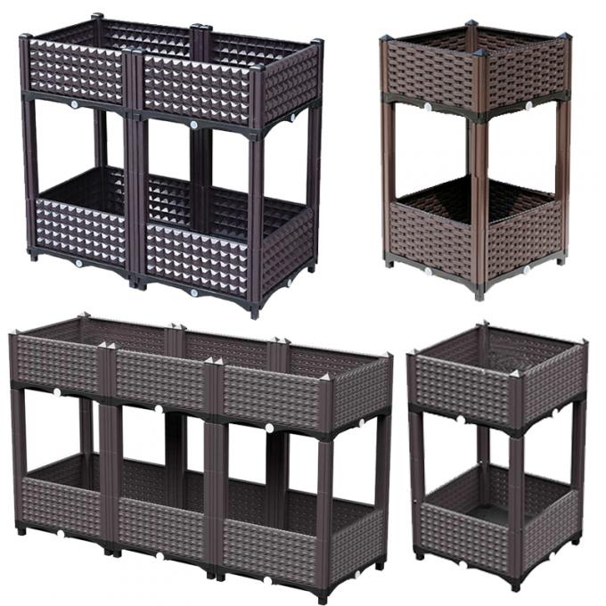 Black Woven Pattern Elevated Plastic Planter Box 42*42*20cm Simply Install