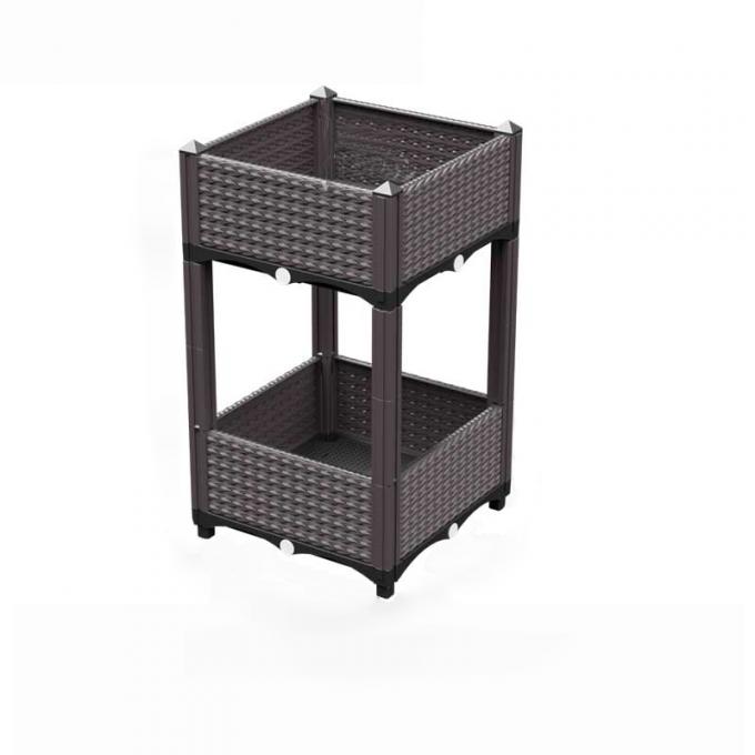 Black Woven Pattern Elevated Plastic Planter Box 42*42*20cm Simply Install